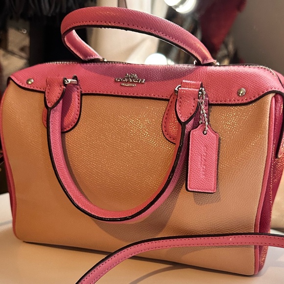 Coach | Bags | Coach Mini Bennett Colorblock Pink And Beige Satchel ...